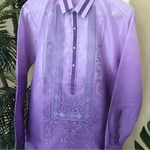 Shirts | Lavander Monochromatic Organza Barong Tagalog With Classic ...